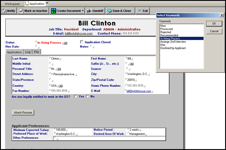 Lotus Notes Software Tracker Suite Applicant Status Screenshot